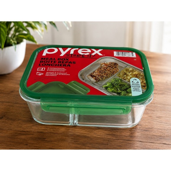 Pyrex | Kitchen | Pyrex Store It 3 Compartment Glass Meal Prep Box 55 ...